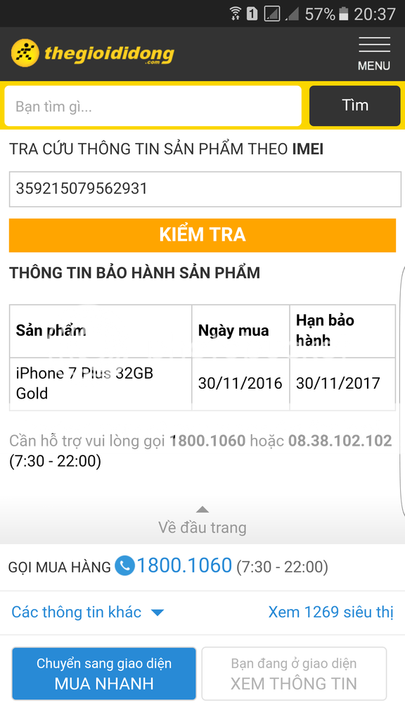 Ip7 plus 32gb TGDD mới 99,99% fullbox còn bảo hành gần 11 tháng,giá tốt ...
